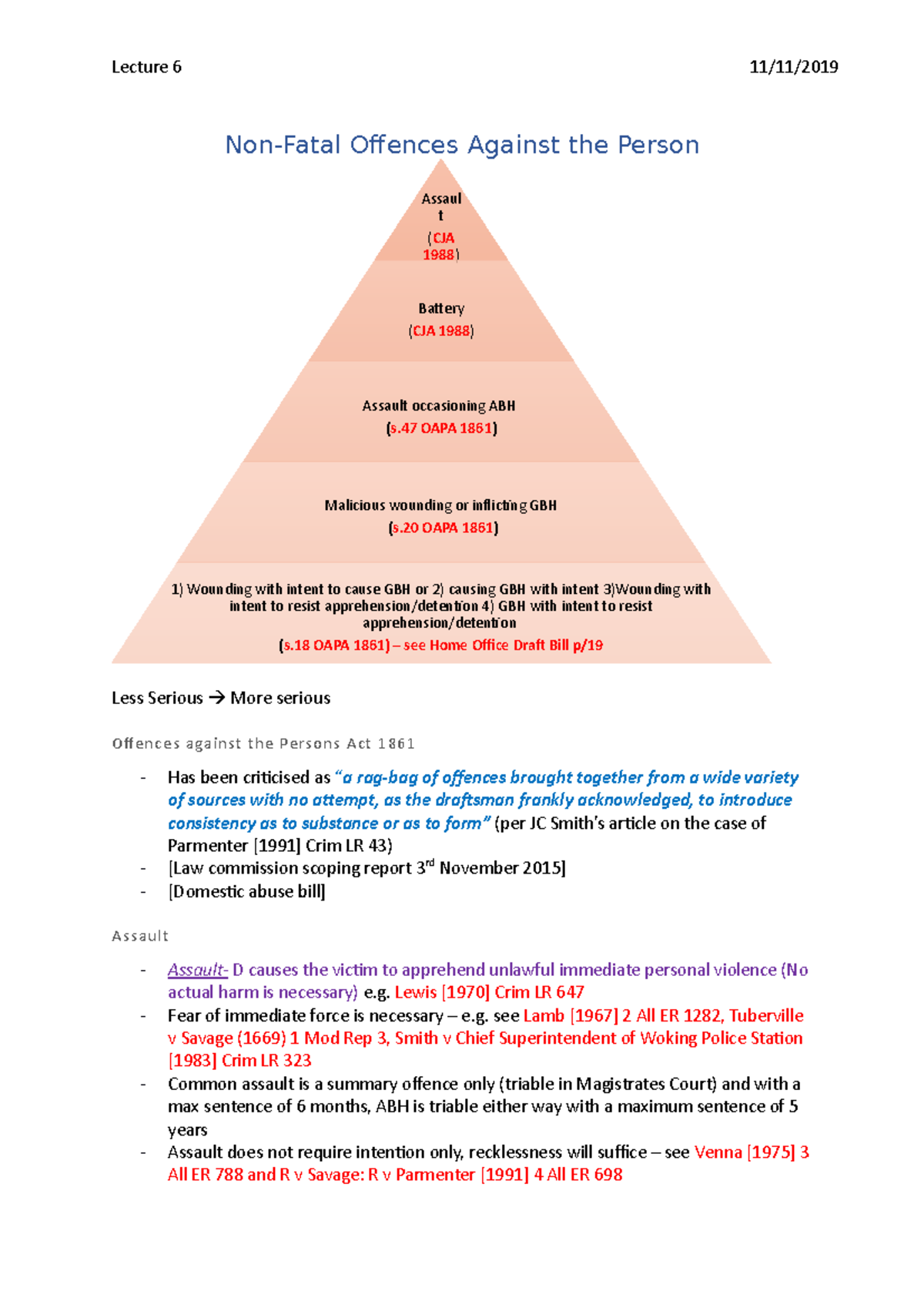 Lecture 6 - Non-Fatal Offences agasint a person - Non-Fatal Offences ...