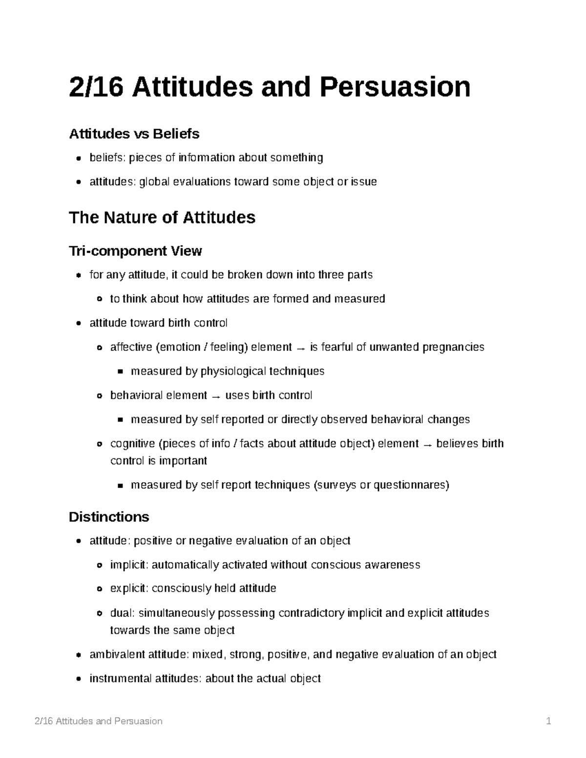 Attitudes and Persuasion - 2/16 Attitudes and Persuasion Attitudes vs ...