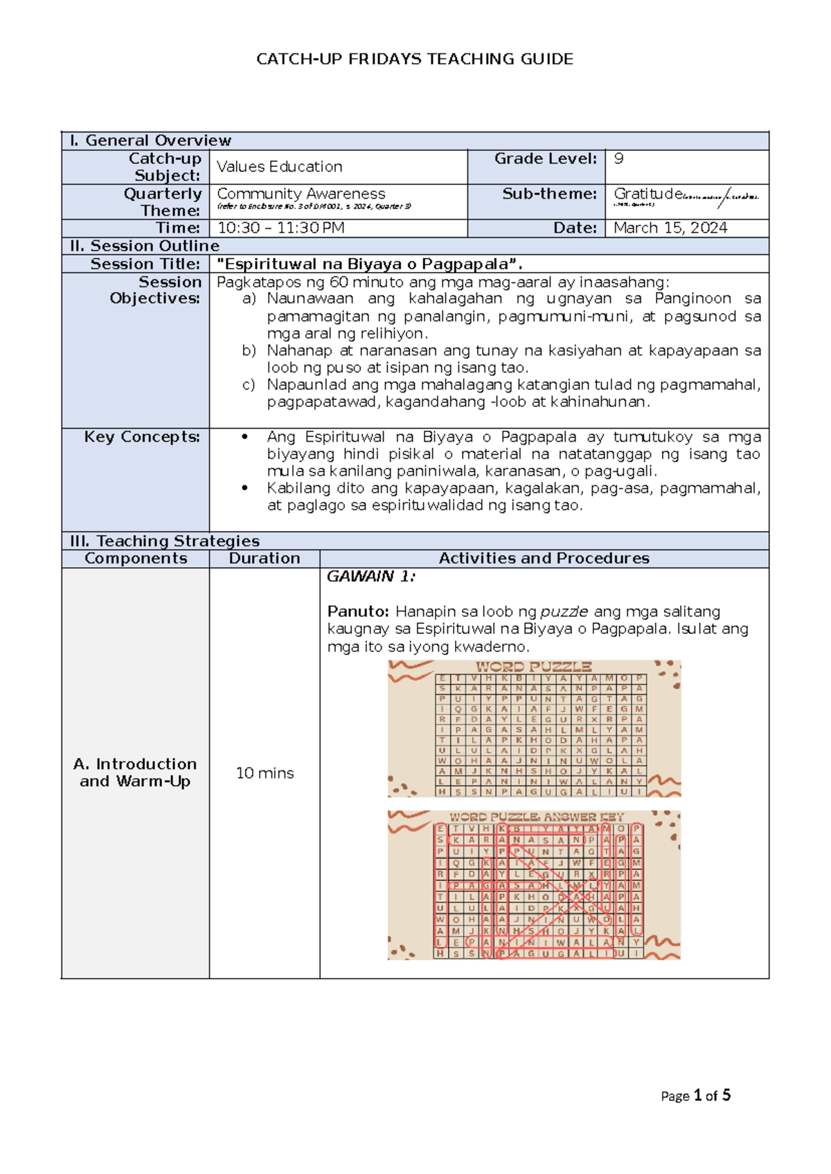 Catch UP Friday DLP ESP 9 March 15 2024 1 - I. General Overview Catch ...