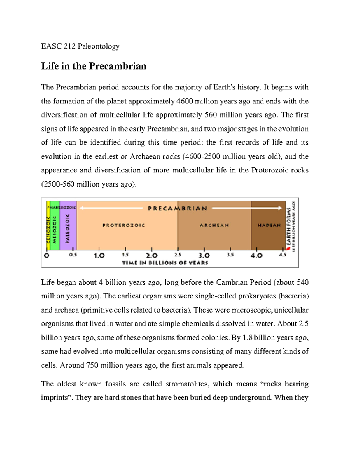 Life in precambrian - EASC 212 Paleontology Life in the Precambrian The ...