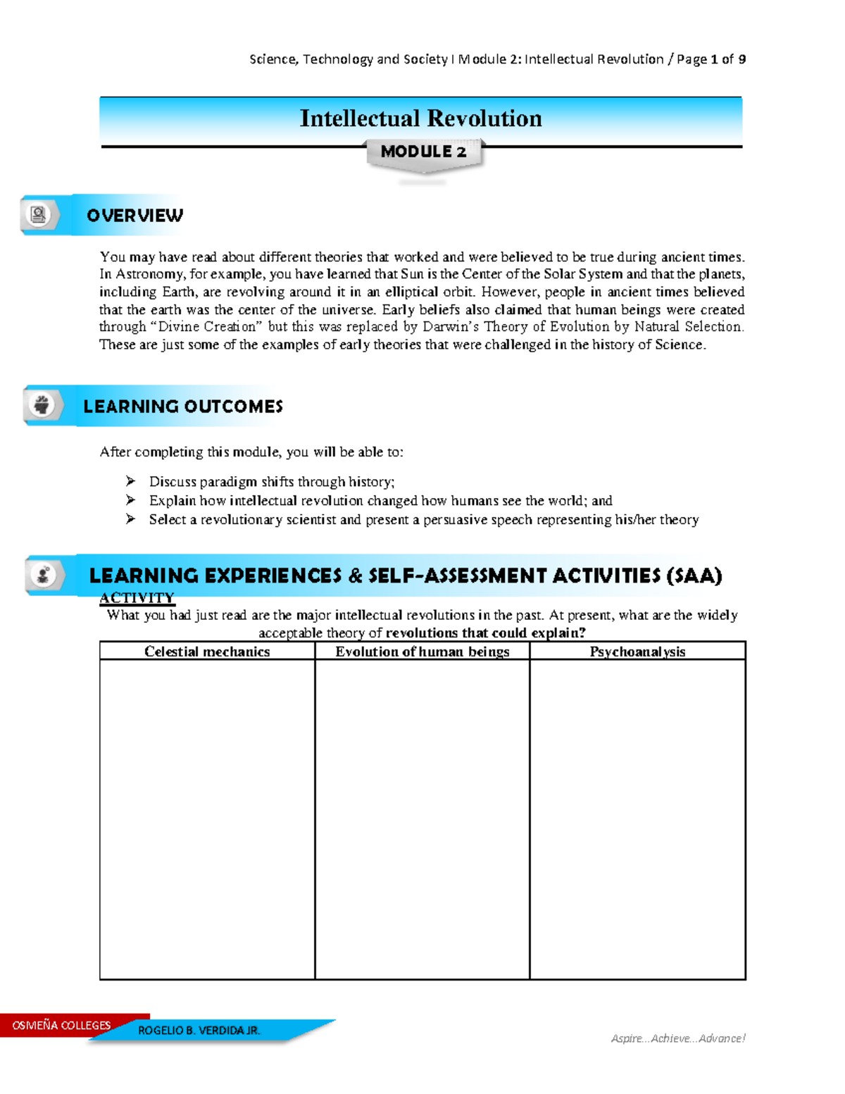 STS Prelim Module 2 Intellectual Revolution - OSMEÑA COLLEGES ROGELIO B ...