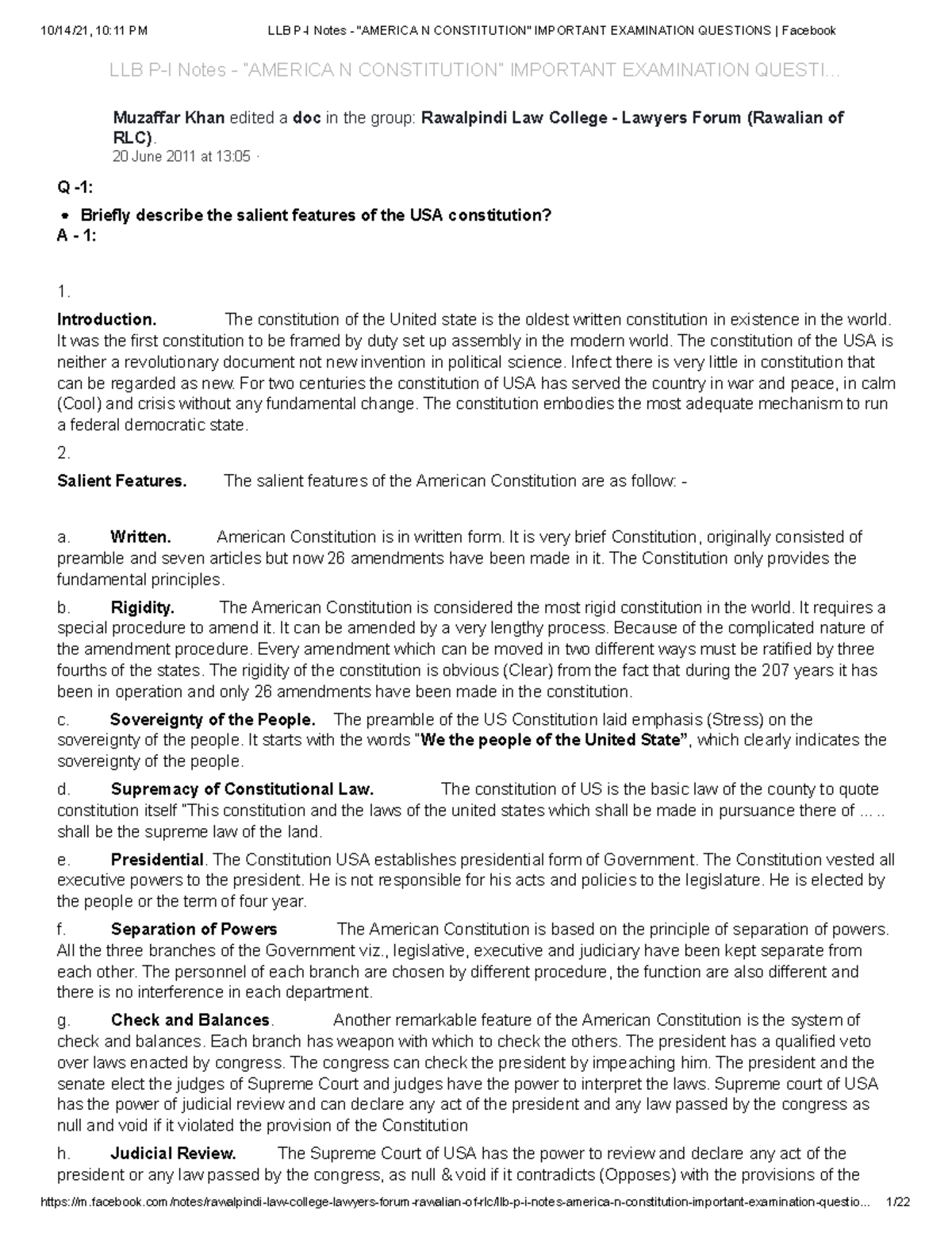 America N Constitution” Important Examination Questions - - Studocu