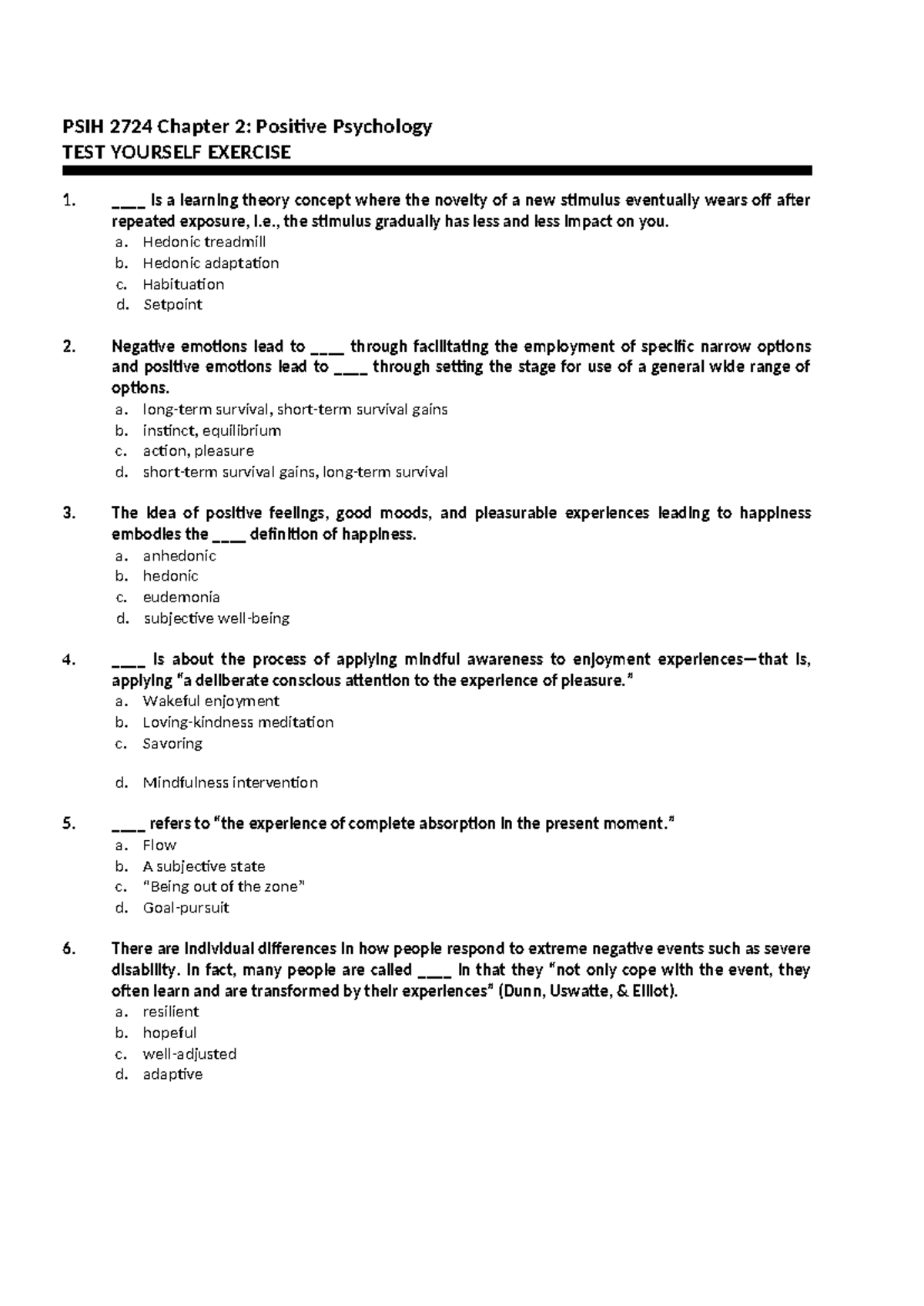 PSIH 2724 Chapter 2 Test Yourself Exercise - PSIH 2724 Chapter 2 ...