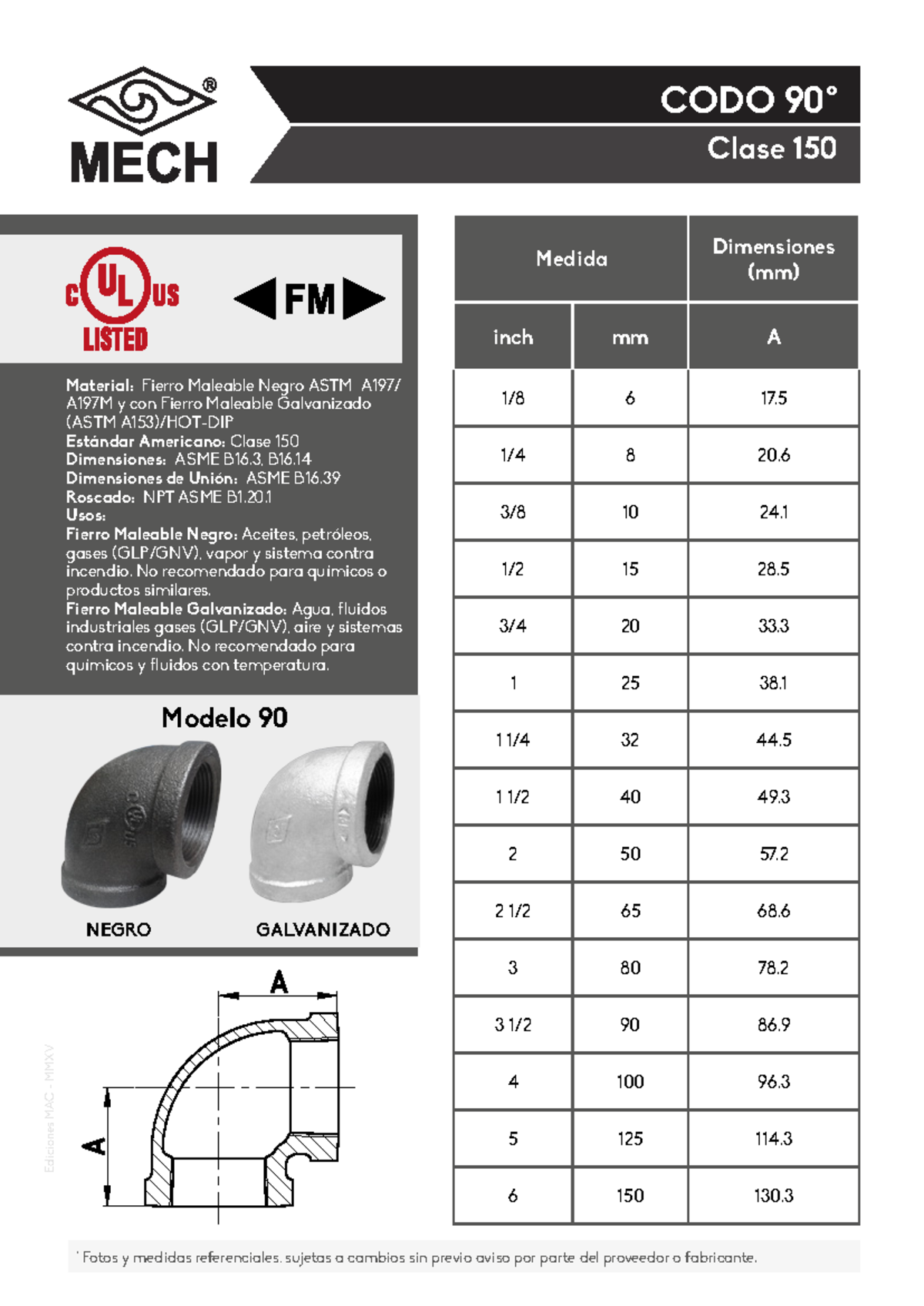 CODO Fierro Galvanizado 1 PULG - Material: Fierro Maleable Negro ASTM ...