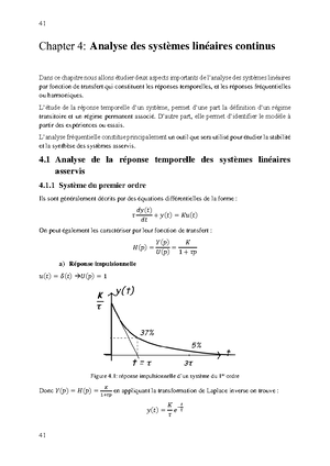 Chapitre 2 et 3 Automatique linéaire - Fonction de transfert et bloc ...