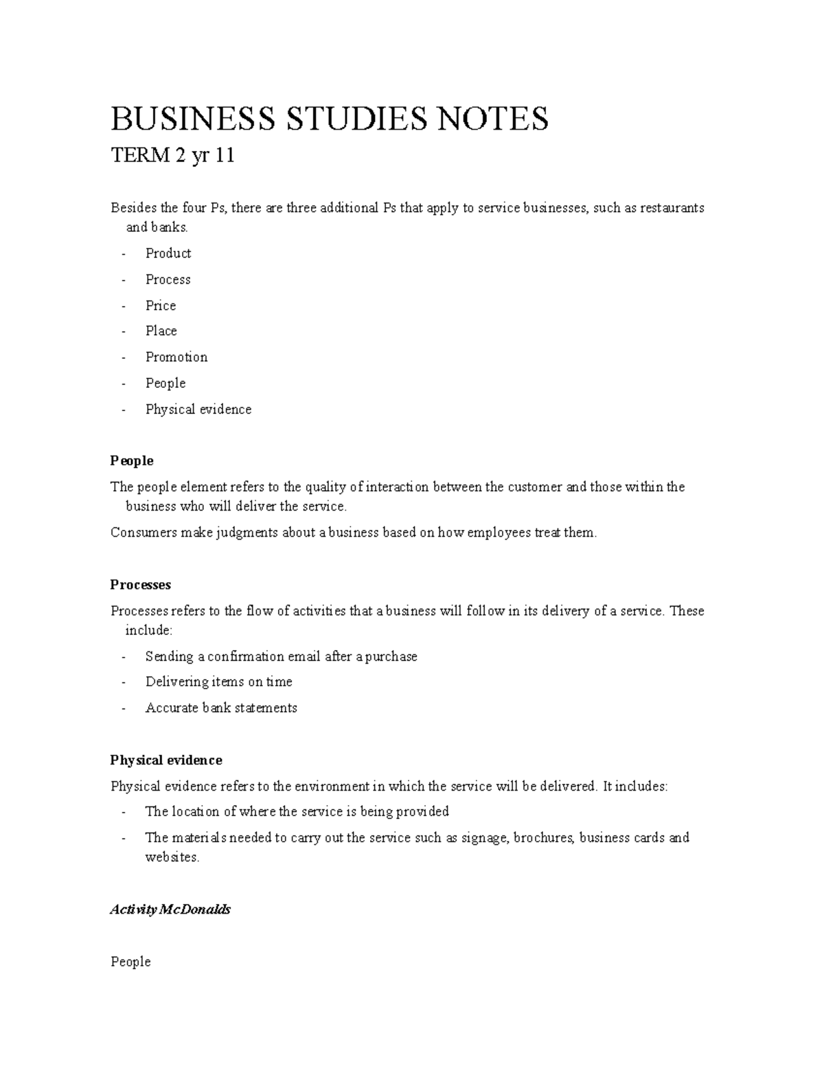 Business Studies 2023 24 - BUSINESS STUDIES NOTES TERM 2 yr 11 Besides ...
