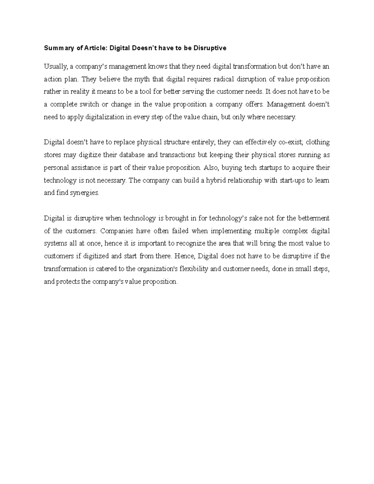 Digital Doesn’t have to be Disruptive - Summary of Article: Digital ...