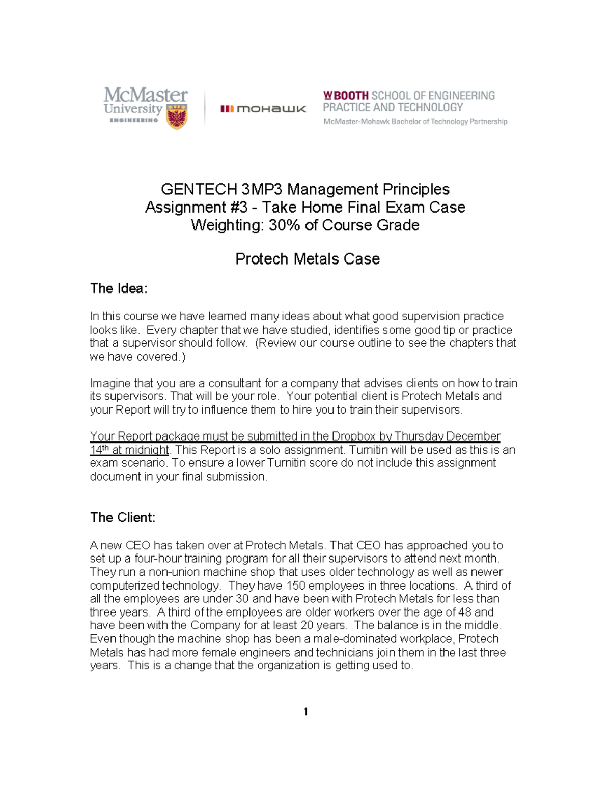 Fall 2023 (Thurs) Assignment #3 - GENTECH 3MP3 Management Principles ...