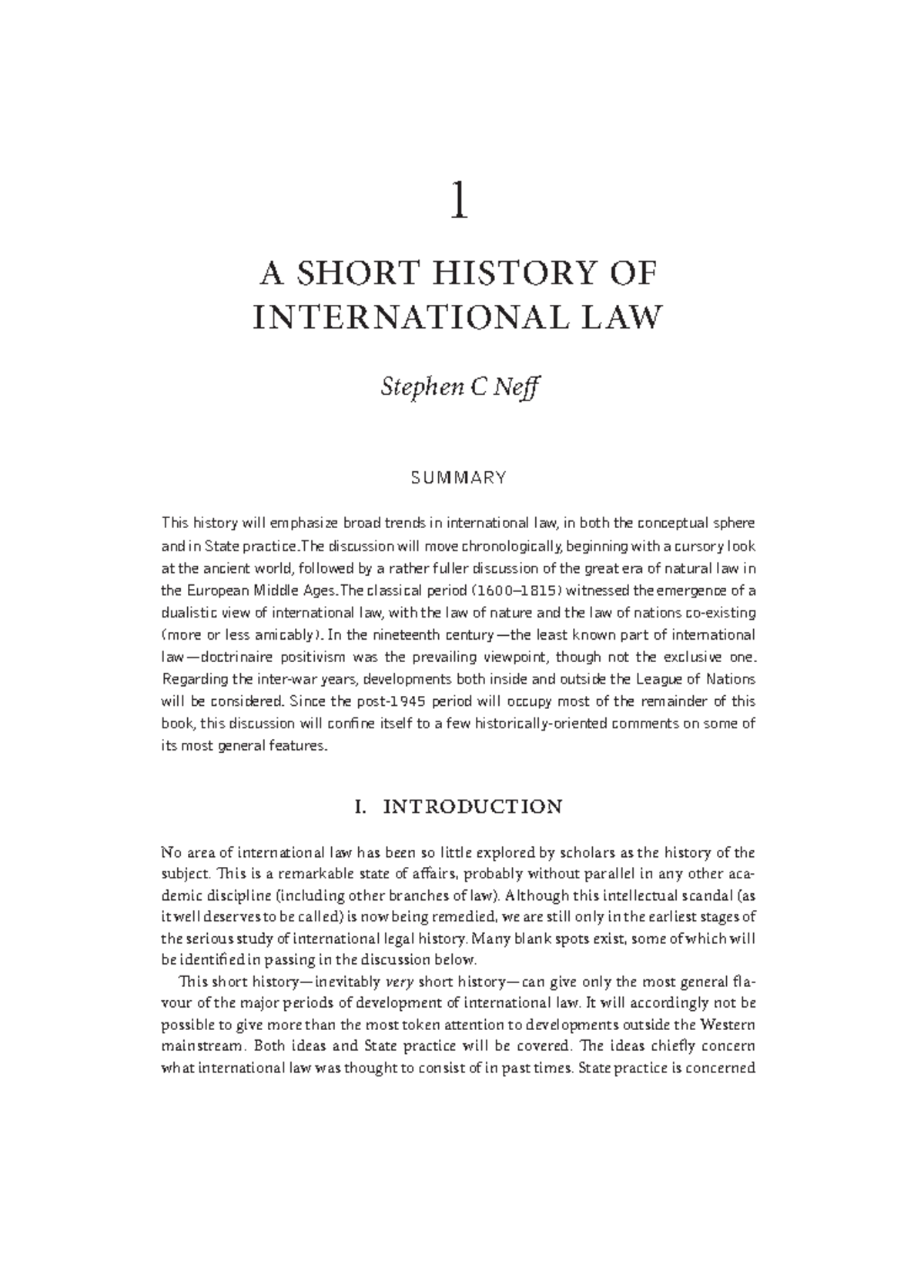 A Short History of International Law Stephen C Neff - 1 a short history ...