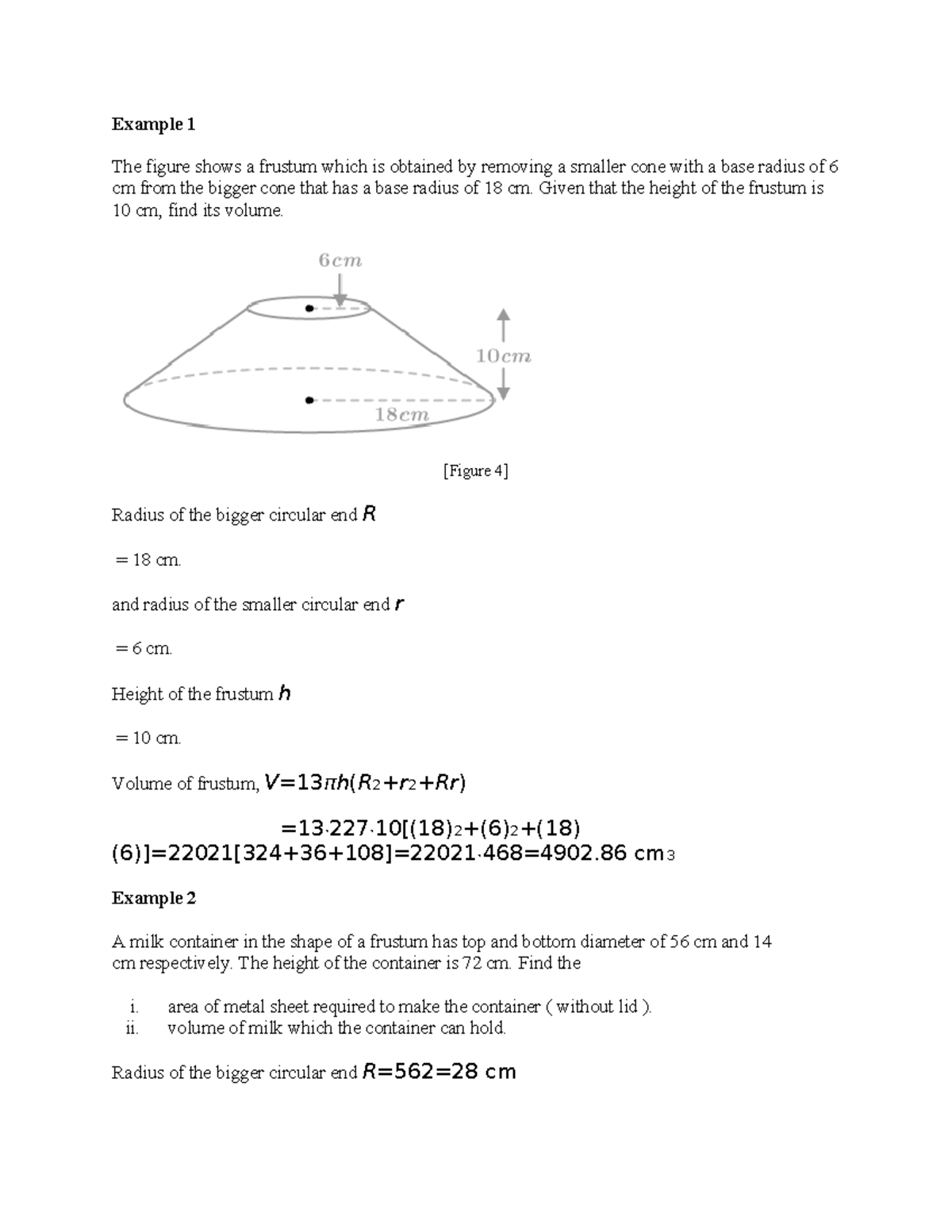 Frustrum - Example 1 The figure shows a frustum which is obtained by ...