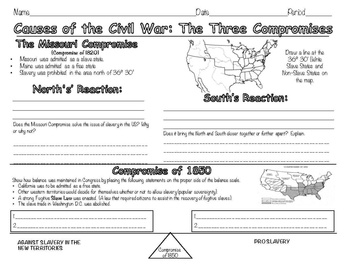 WKST Slavery Compromises - Draw a line at the 36° 30' (Write Slave ...