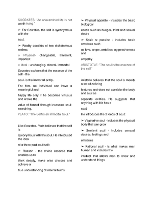 Lecture Notes 1 - Philosophy - ST. AUGUSTINE: “The Self has an immortal ...