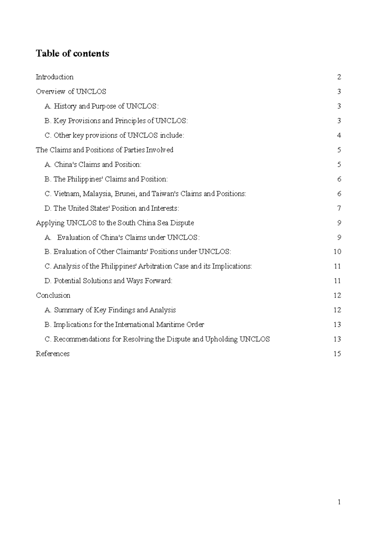 THE South China SEA Dispute: Applying Unclos TO THE Dispute 1 - Table ...