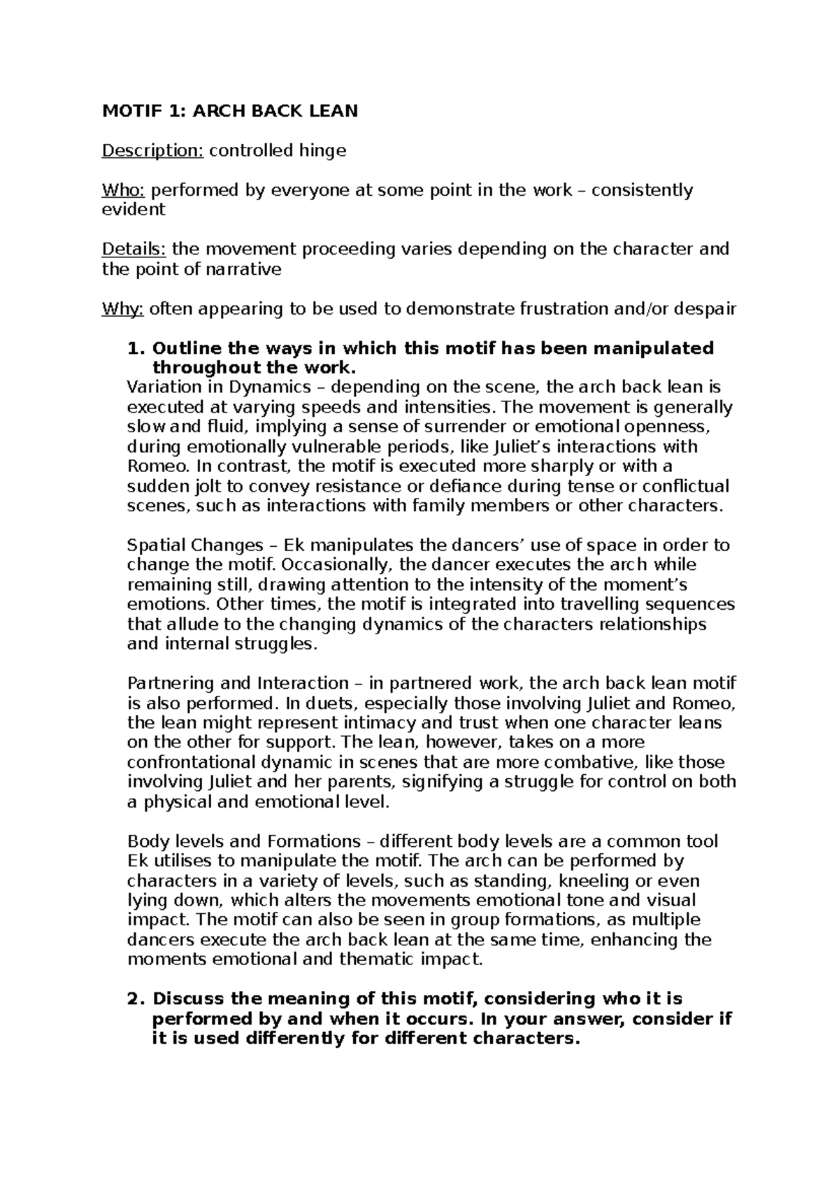 Motif 1 arch back lean - MOTIF 1: ARCH BACK LEAN Description ...