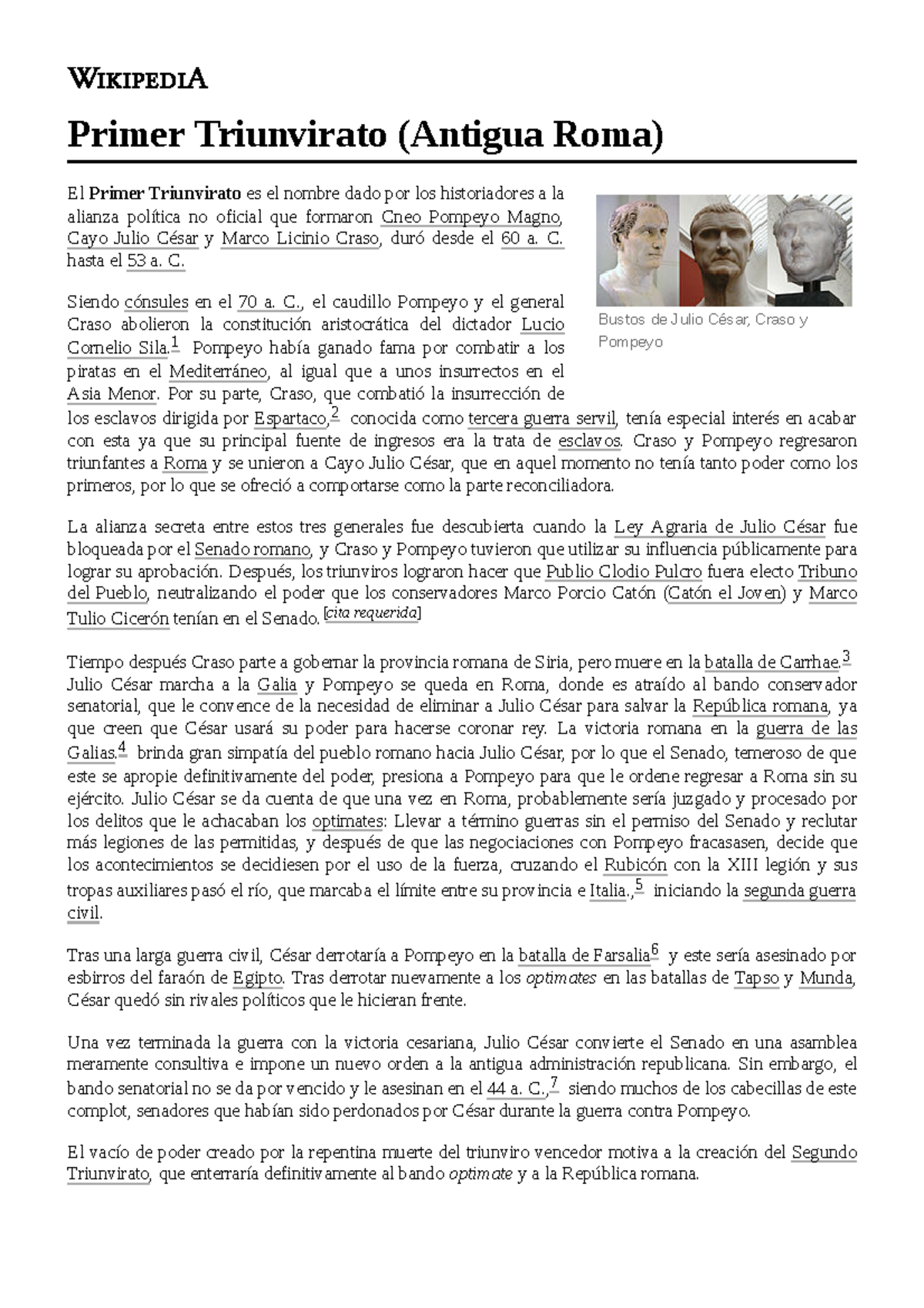 Primer Triunvirato (Antigua Roma) - Bustos de Julio César, Craso y ...