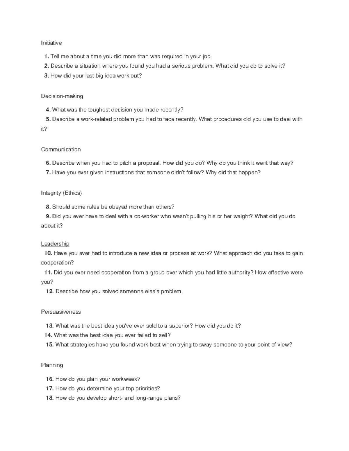 Soft Skills - Interview Soft skill questions - Initiative 1. Tell me ...