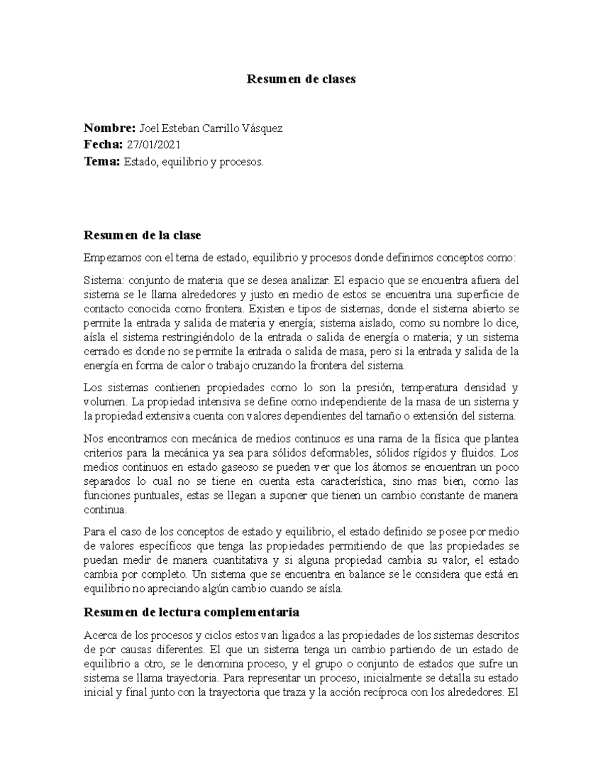 Resumen de clases 27-01-2021 - Resumen de clases Nombre: Joel Esteban ...