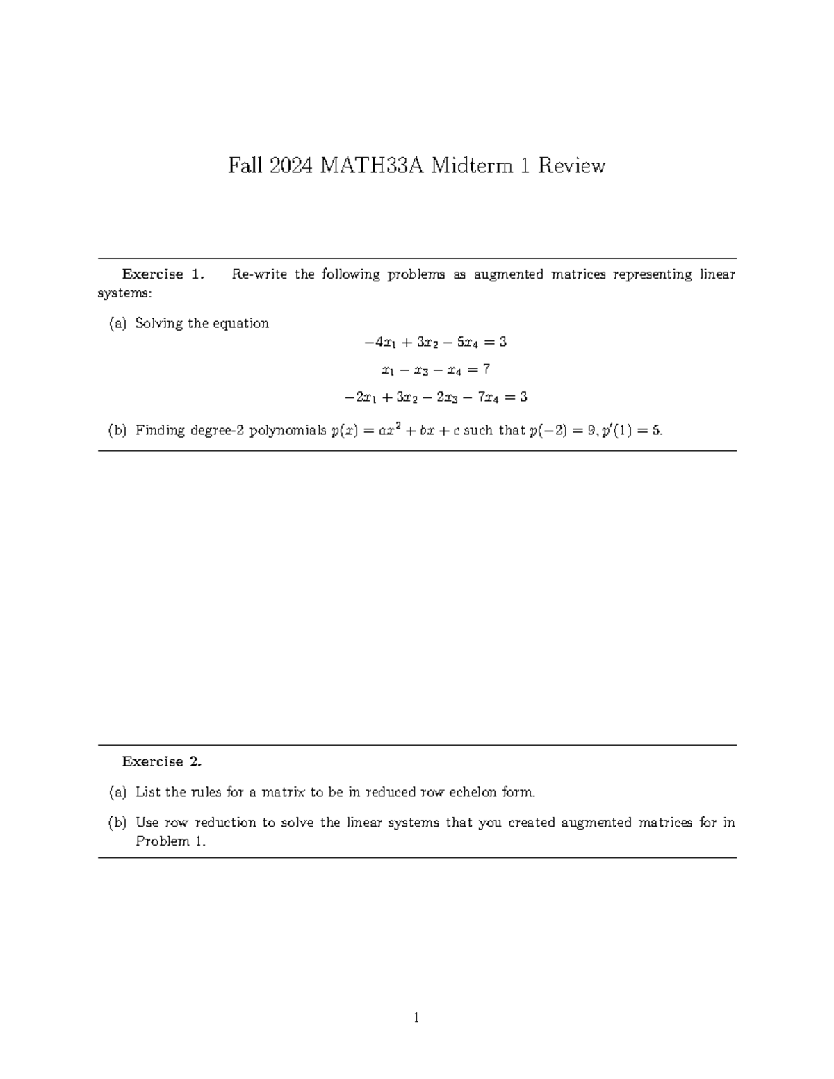 33A-Midterm 1-Review - Shin - Fall 2024 MATH33A Midterm 1 Review ...