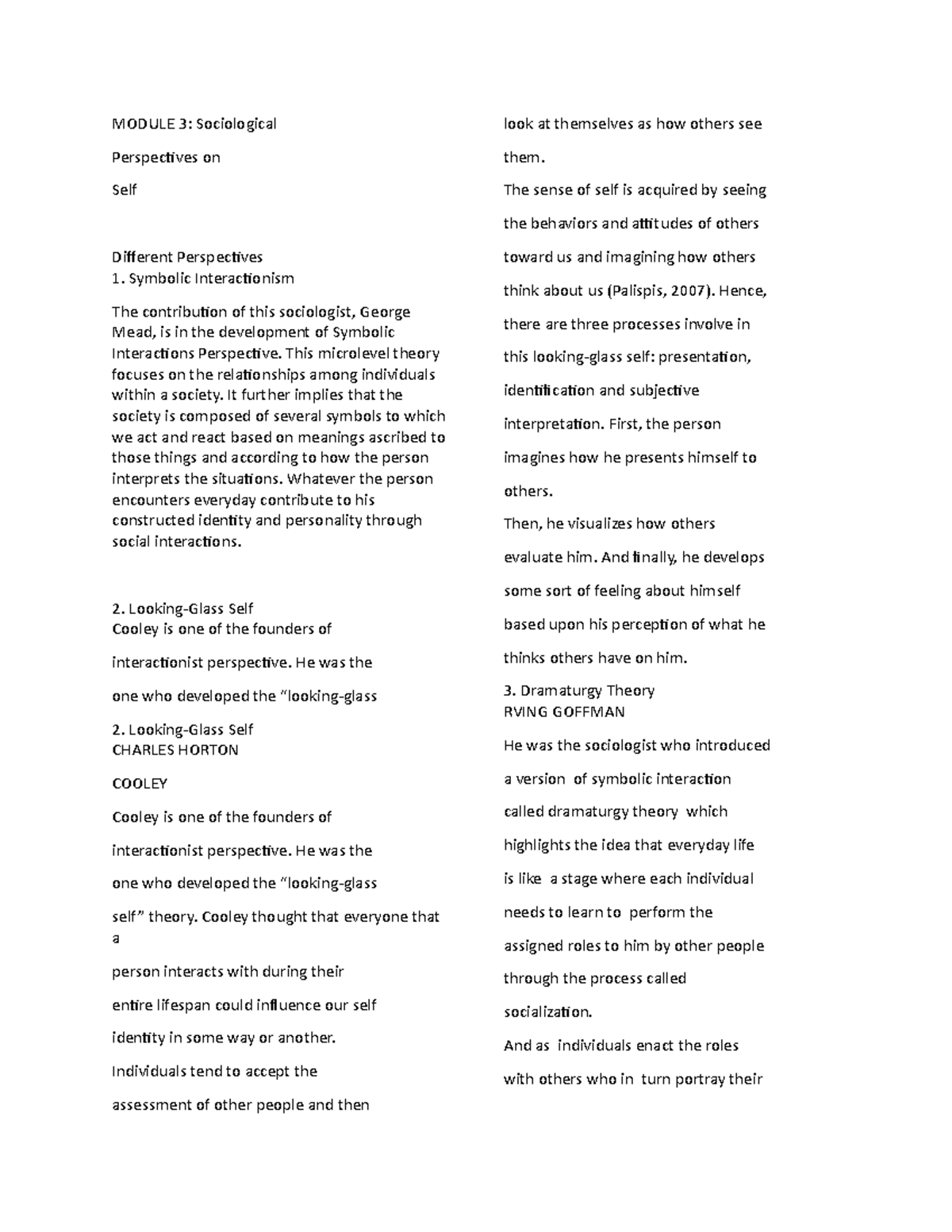 UTS Midterms 2 Notes - MODULE 3: Sociological Perspectives on Self ...