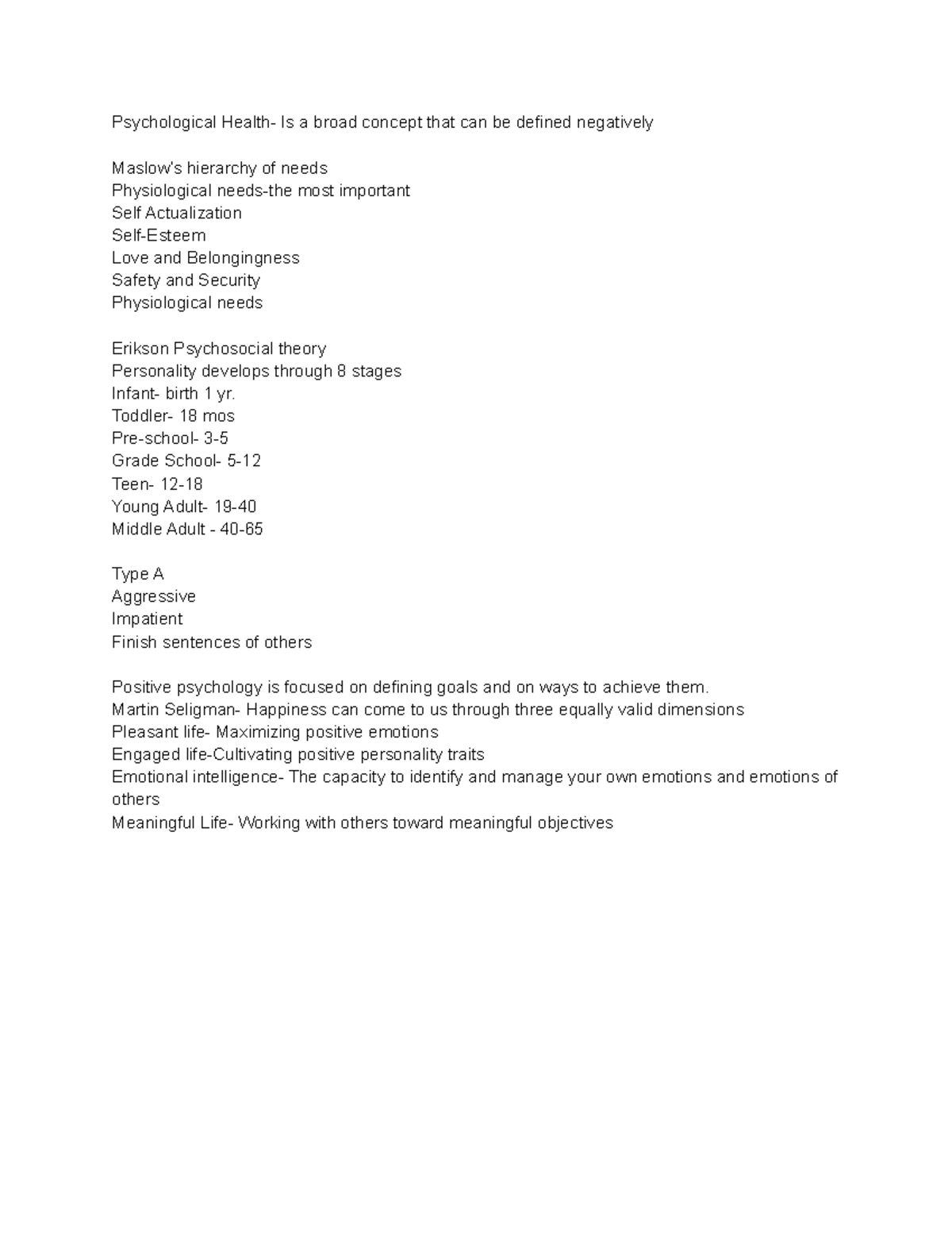 Health Lecture - Notes - Psychological Health- Is a broad concept that ...