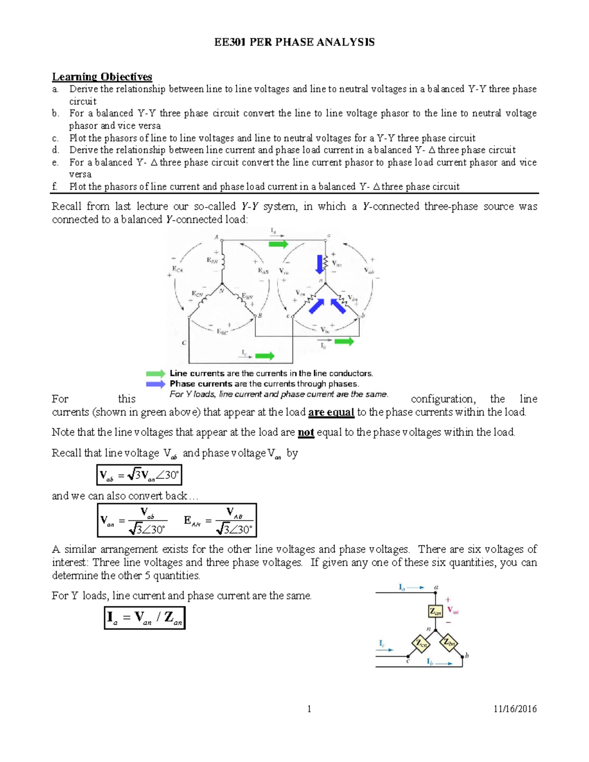 EE301 Lesson 31 Per Phase Analysis - VV ab 330 an 330 330 ab AB an AN V ...