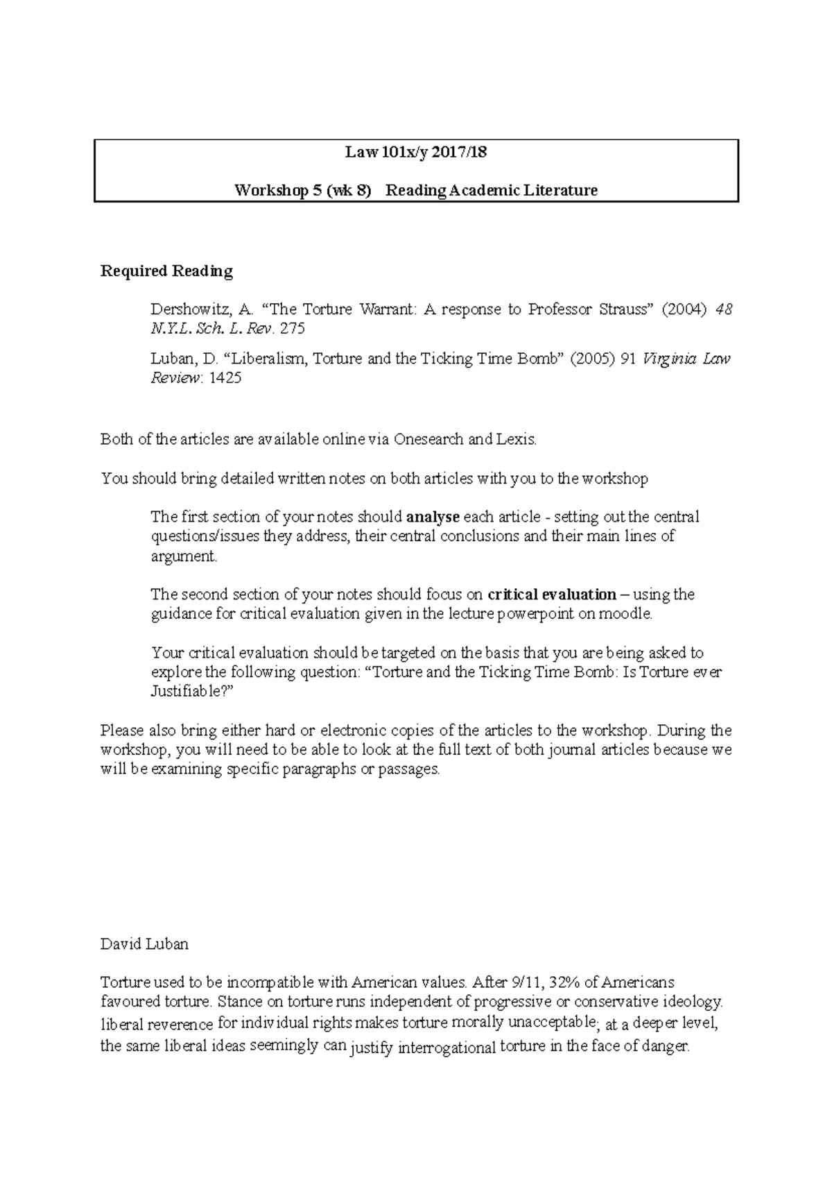 Wshop 5 - Reading Acad Lit - Law 101x/y 2017/18 Workshop 5 (wk 8 ...