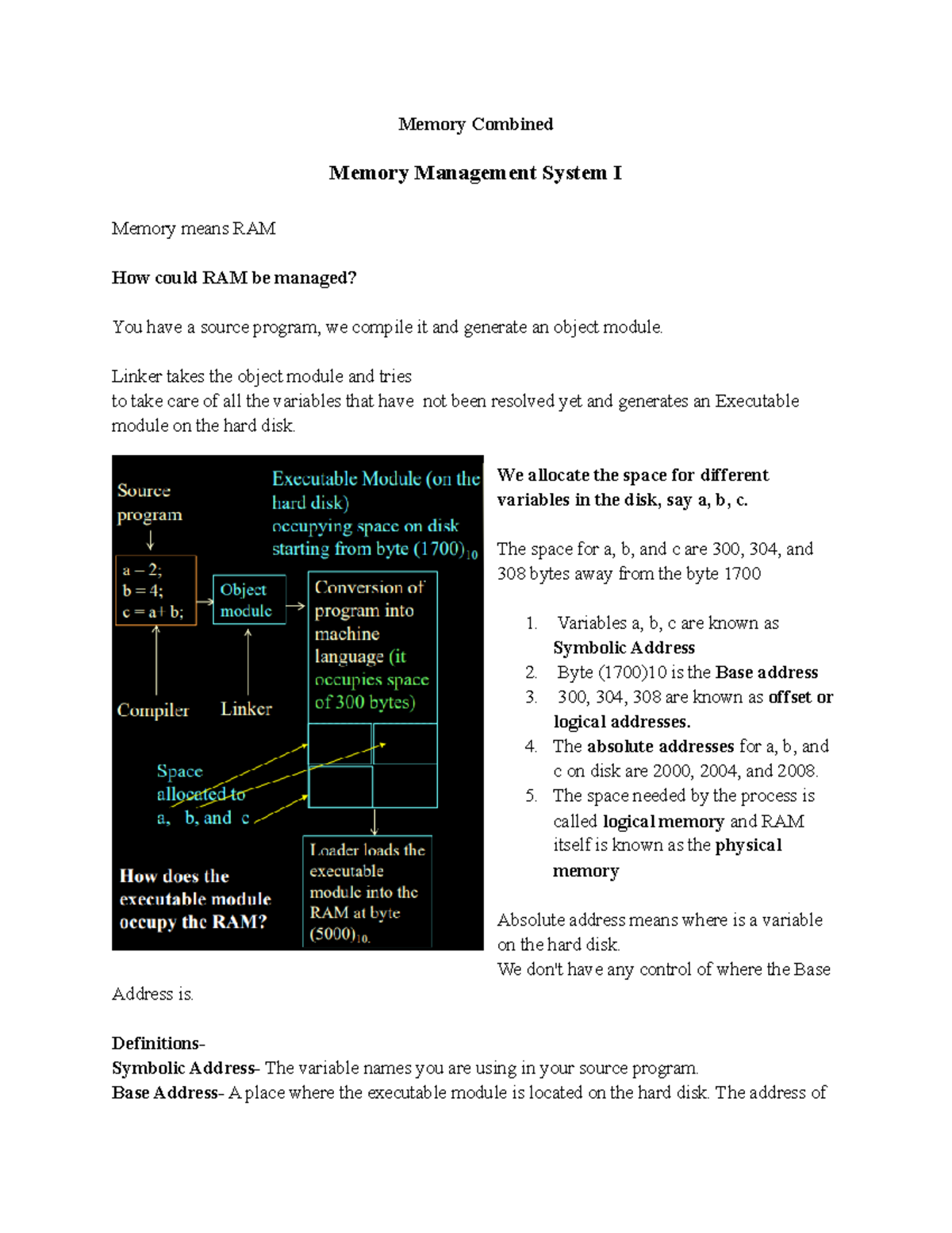 Memory Combined - Introduction to Operating Systems - CSCI 3341 - Dr. Hashimi - Final Exam: May ...