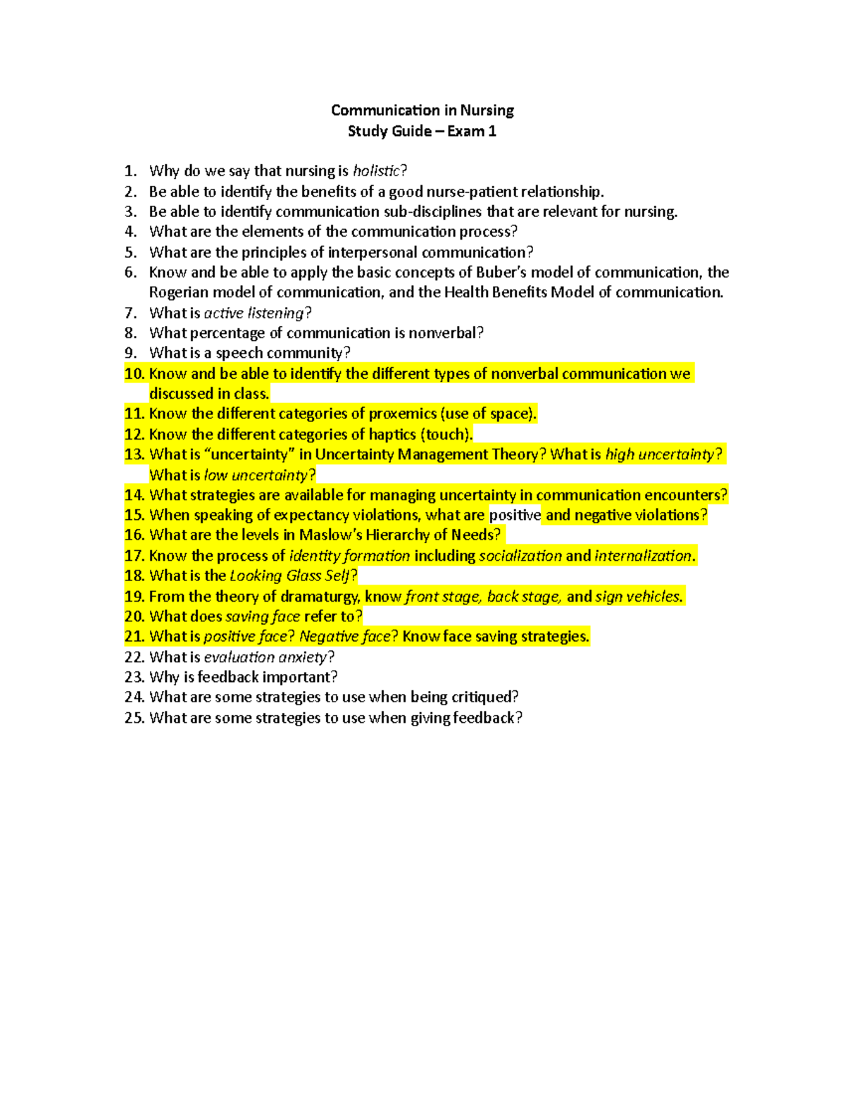 COMS 2300 Exam 1 Review - Mary Elizabeth Domenico - Communication in ...