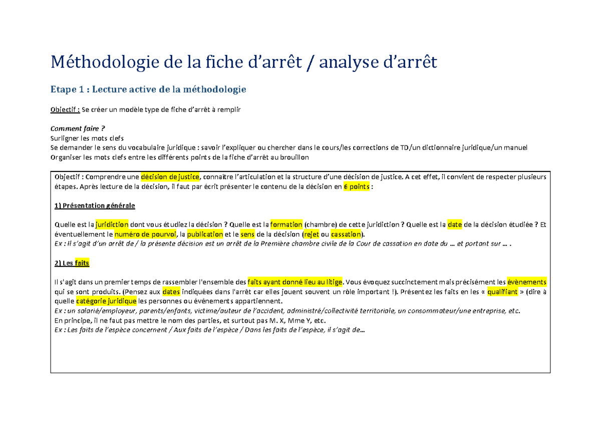 Méthodologie de la fiche darrêt - Méthodologie de la fiche d’arrêt ...