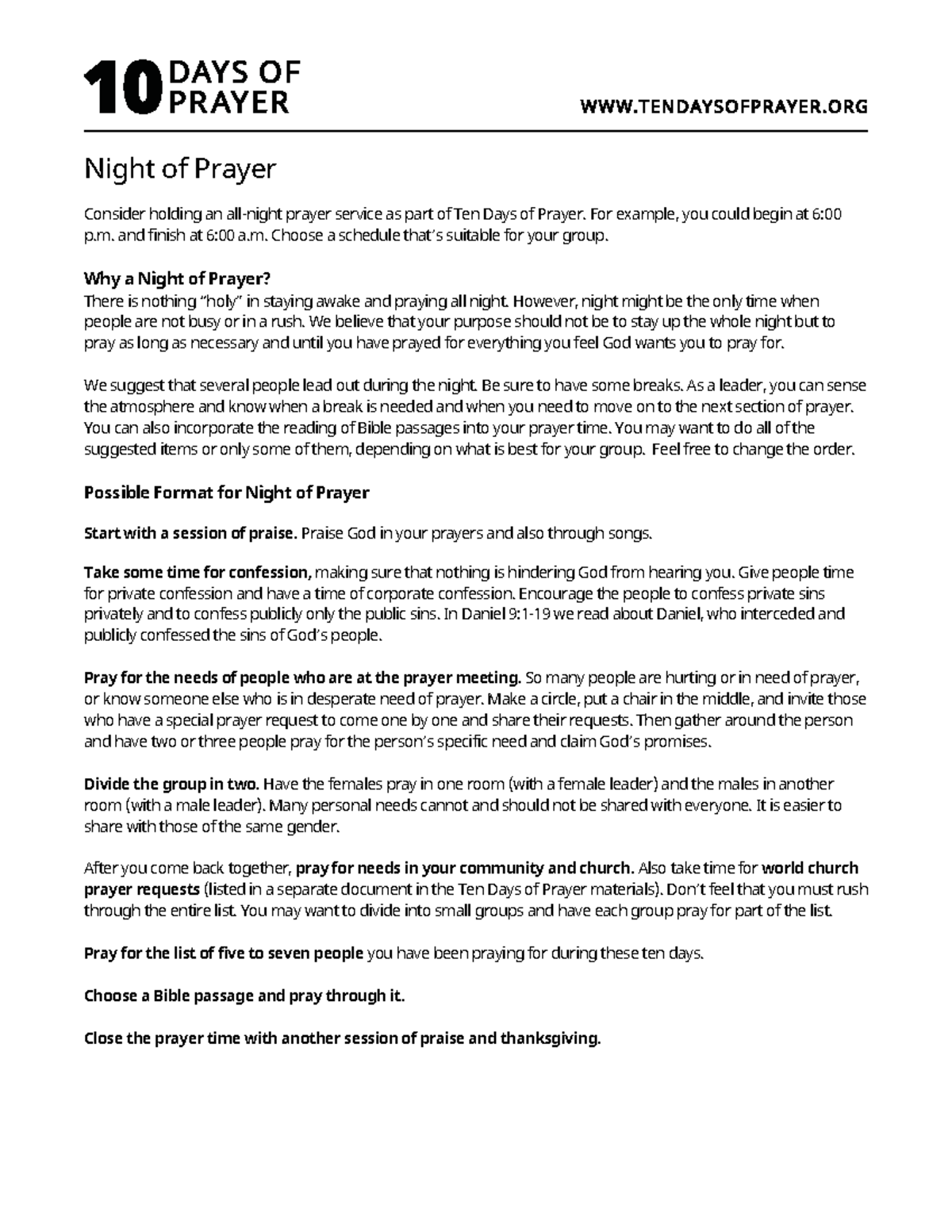 C Night of Prayer 10 Days 2022 - Night of Prayer Consider holding an ...