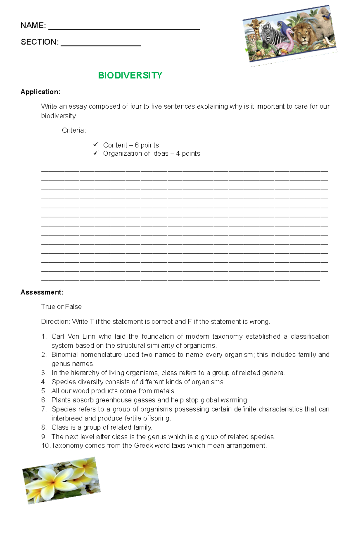 ASS biodiversity for grade 8 science - NAME ...