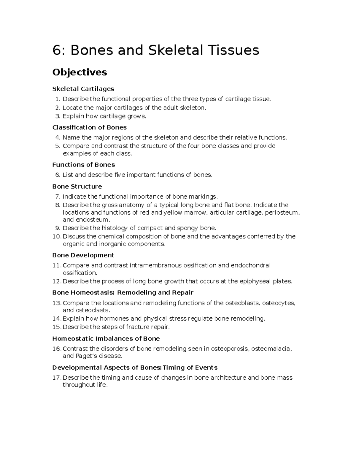 Ch 06 summary - Lecture notes 6 - 6: Bones and Skeletal Tissues ...