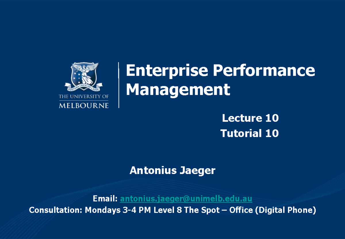 EPM Tutorial 10 S2 Final 2023 - Enterprise Performance Management Lecture 10 Tutorial 10 ...