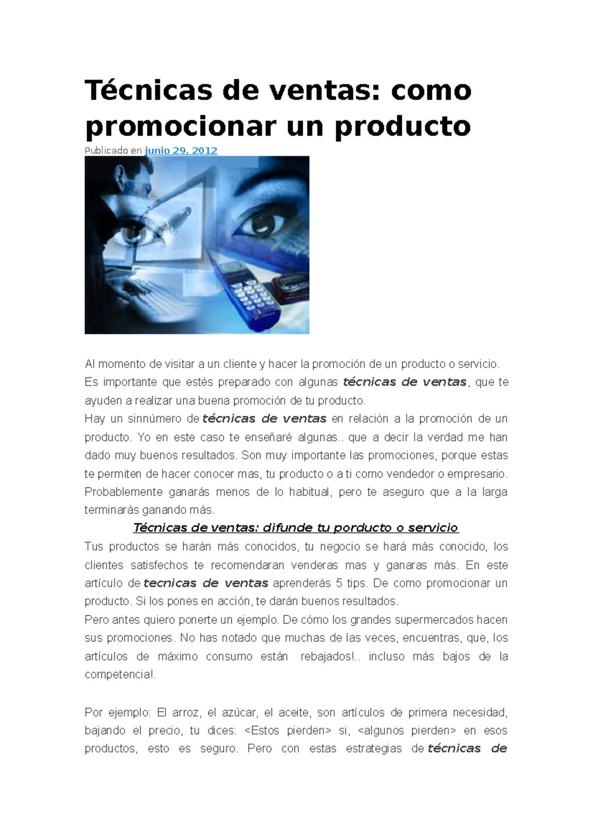 Técnicas de ventas como promocionar un producto - Técnicas de ventas: como promocionar un ...