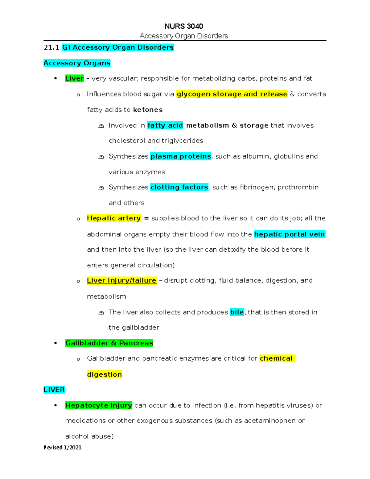 21.1 GI Access Organ - Chapter 21 Lecture Notes - Accessory Organ ...