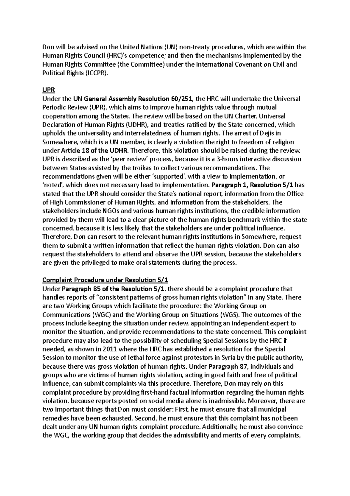 International Human Rights on UN Reporting Procedure - Don will be ...