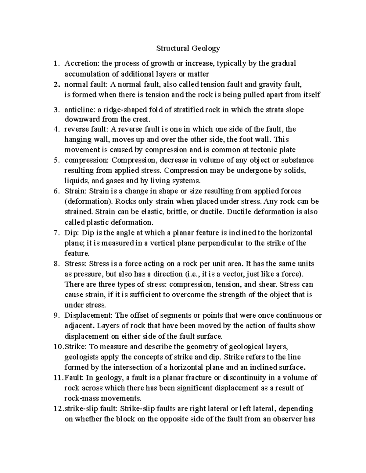 Structural Geology vocabulary - Structural Geology Accretion: the ...