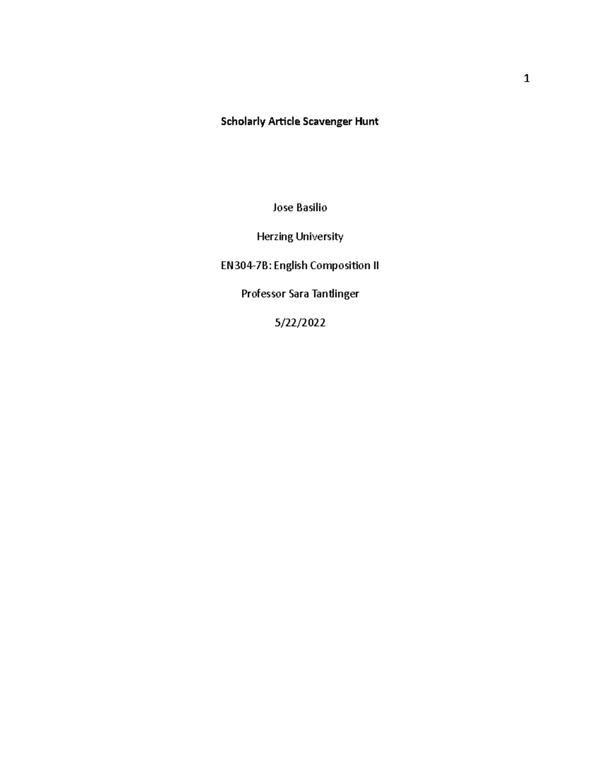 Scholarly Article Scavenger Hunt - Shafer, E., Pittet, D., M ...