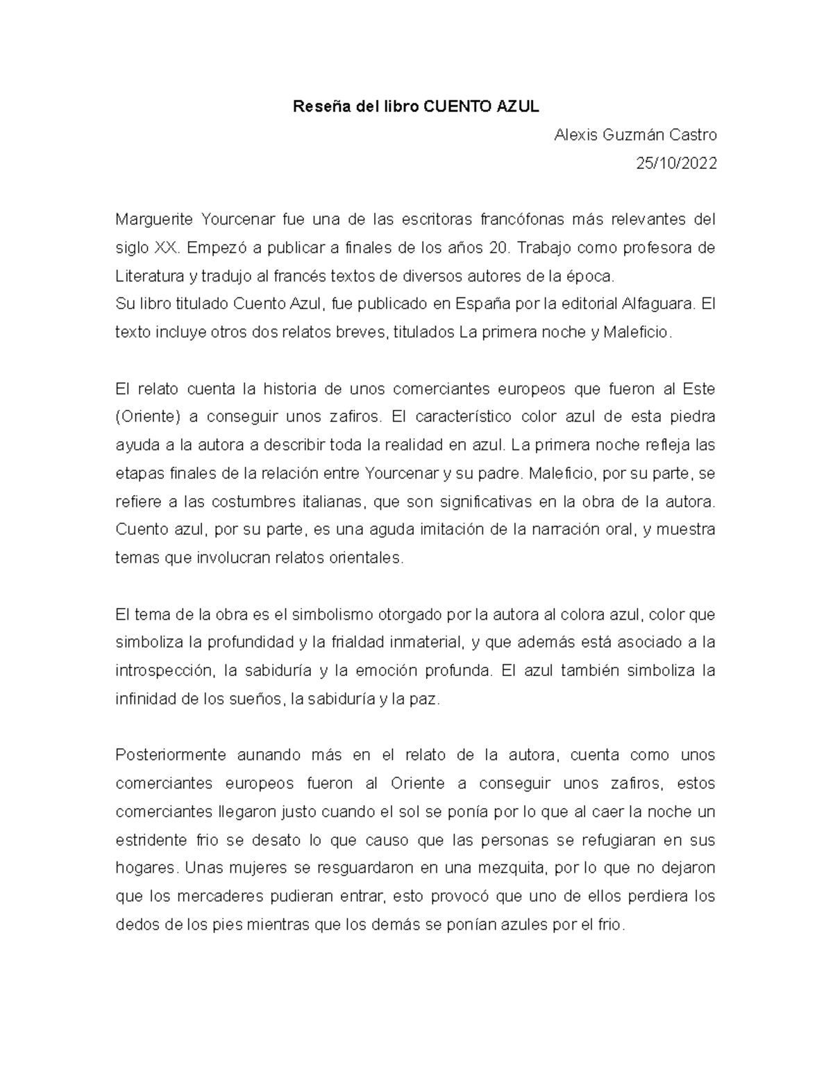 Reseña del libro Cuento AZUL - Reseña del libro CUENTO AZUL Alexis ...