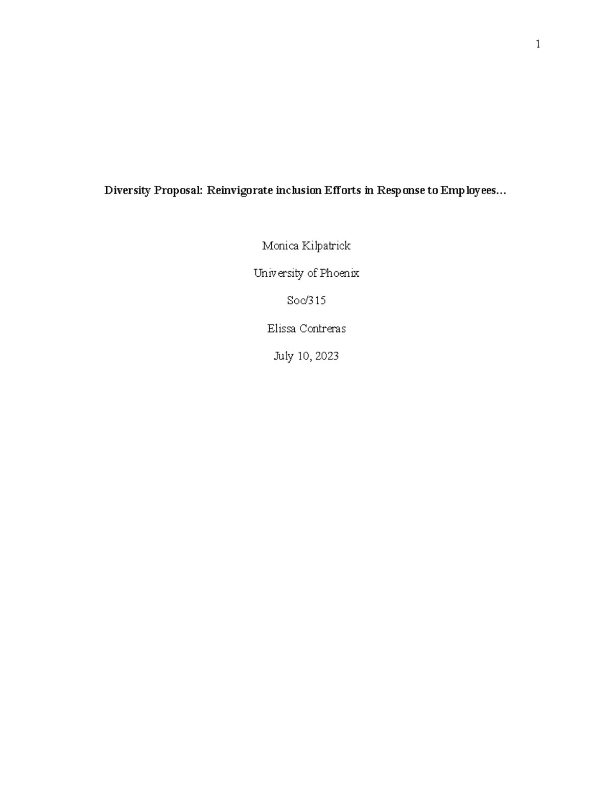 Diversity Proposal - home work - Diversity Proposal: Reinvigorate ...