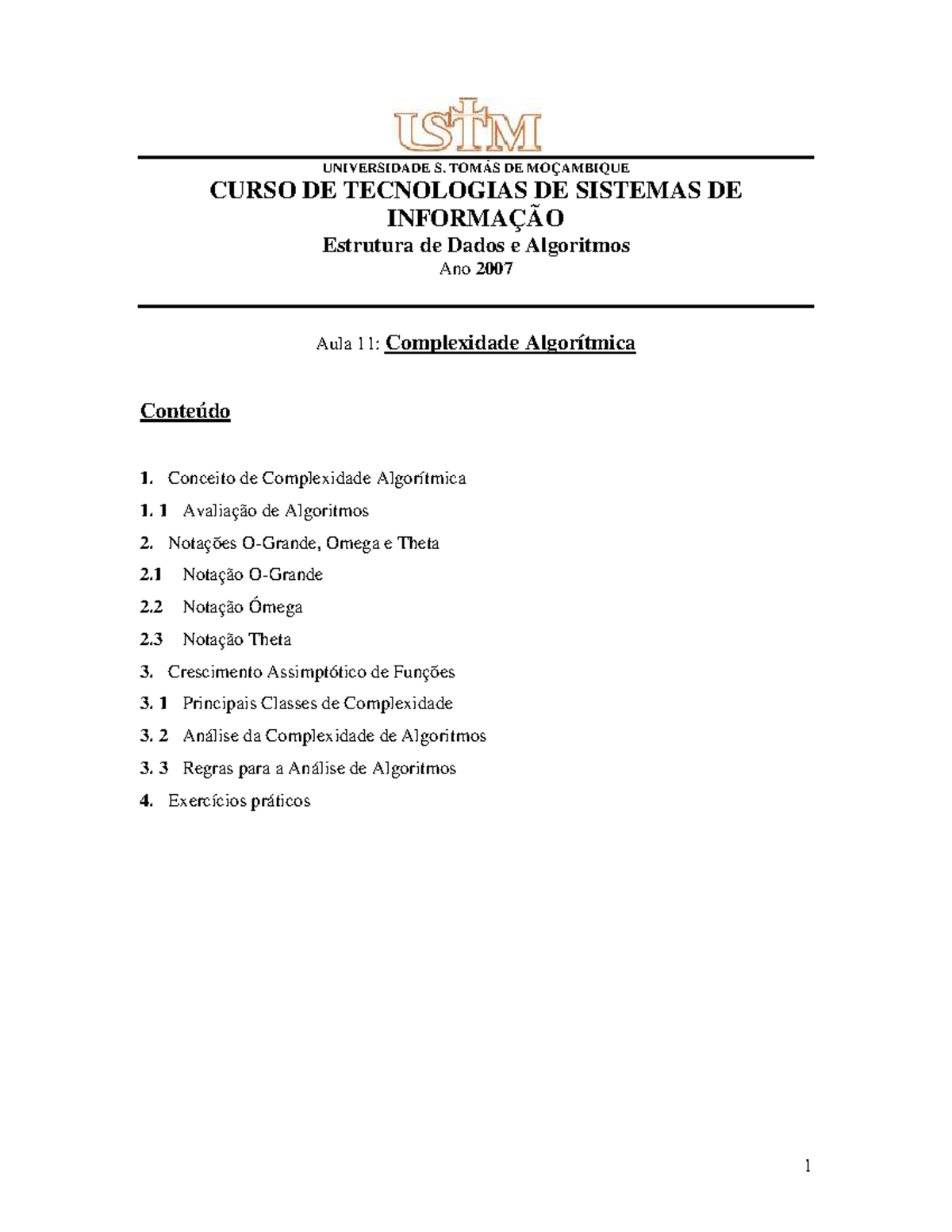 Aula 4- Complexidade Algoritmica - UNIVERSIDADE S. TOMÁS DE MOÇAMBIQUE ...