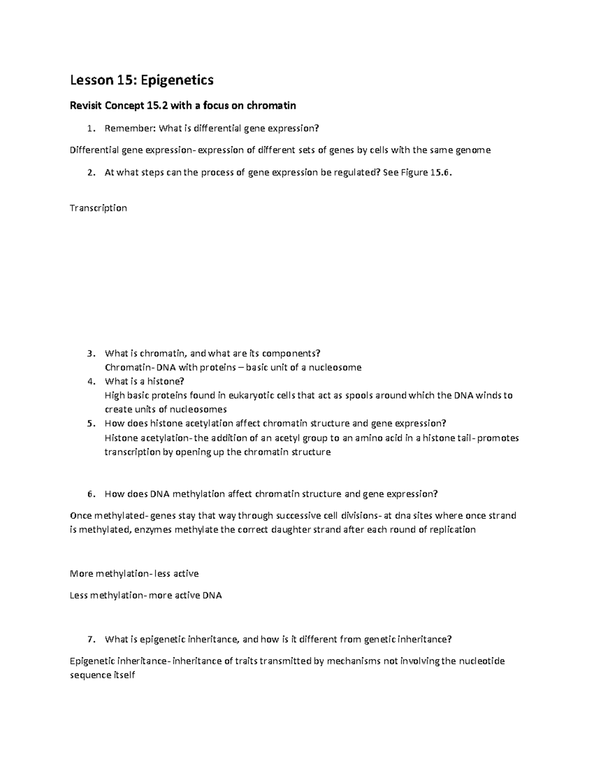 Lesson 15 GRQs - Before Class Homework - Lesson 15: Epigenetics Revisit ...