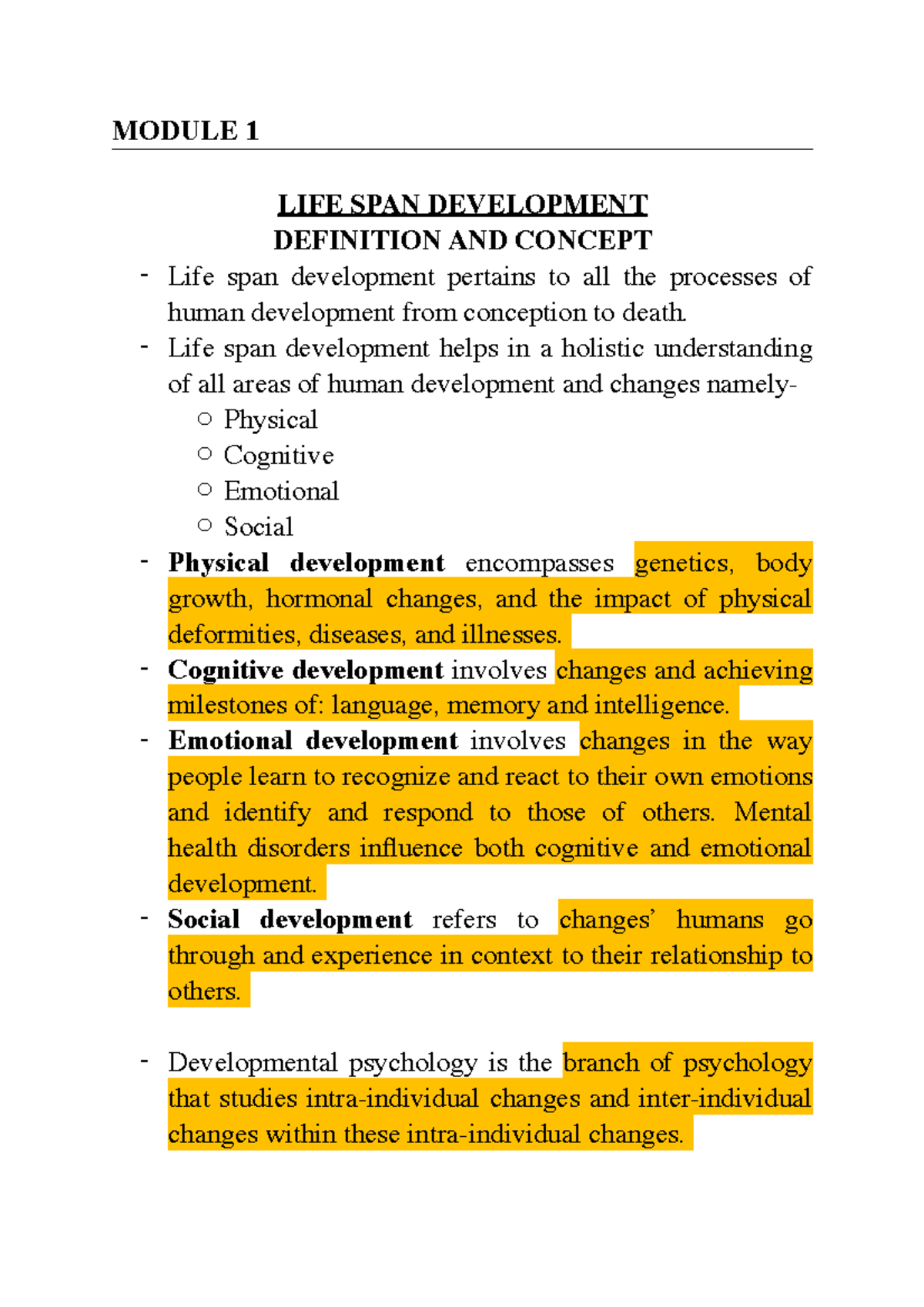 LSD MOD1 - MODULE 1 LIFE SPAN DEVELOPMENT DEFINITION AND CONCEPT Life ...