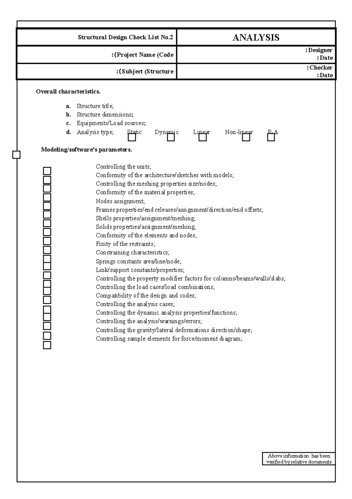 Check list 2-Analysis - : Designer :(Project Name (Code : Date ...