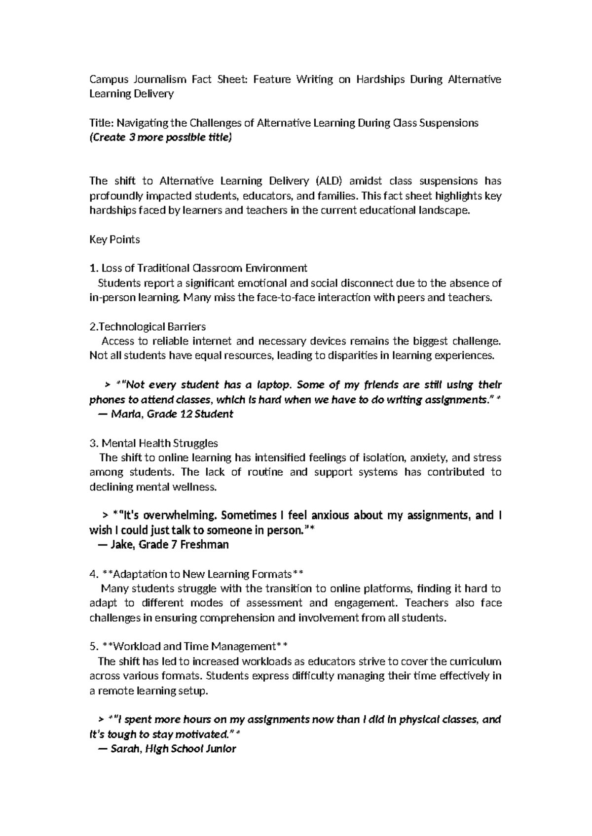 Fact Sheet_feature article - Campus Journalism Fact Sheet: Feature ...