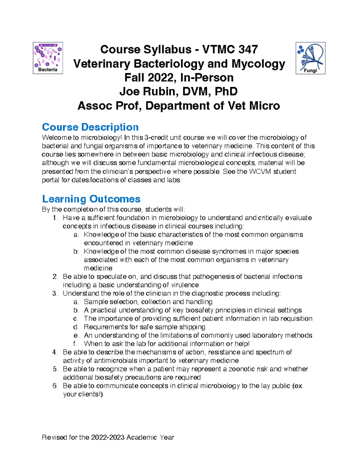 2022-23 VTMC347 Syllabus - Course Syllabus - VTMC 347 Veterinary ...