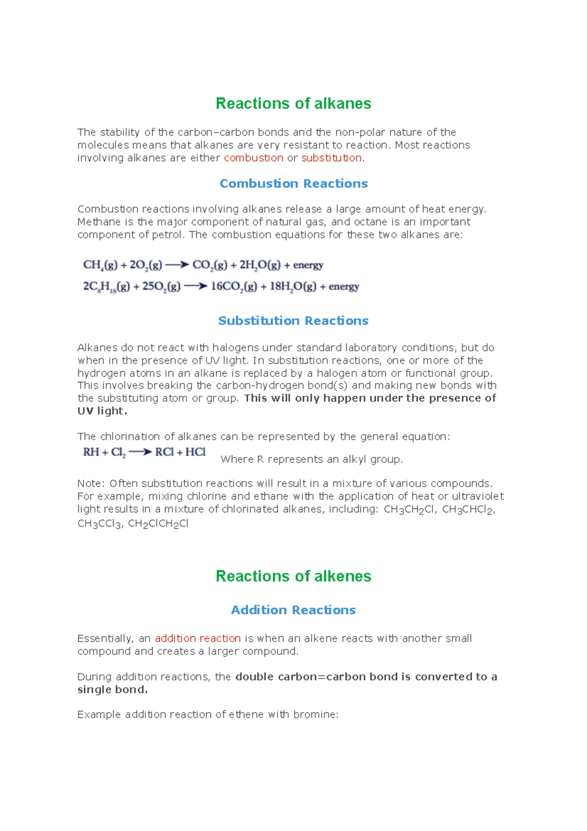 SCI105 Organic Chemical Pathways - Reactions of alkanes The stability ...