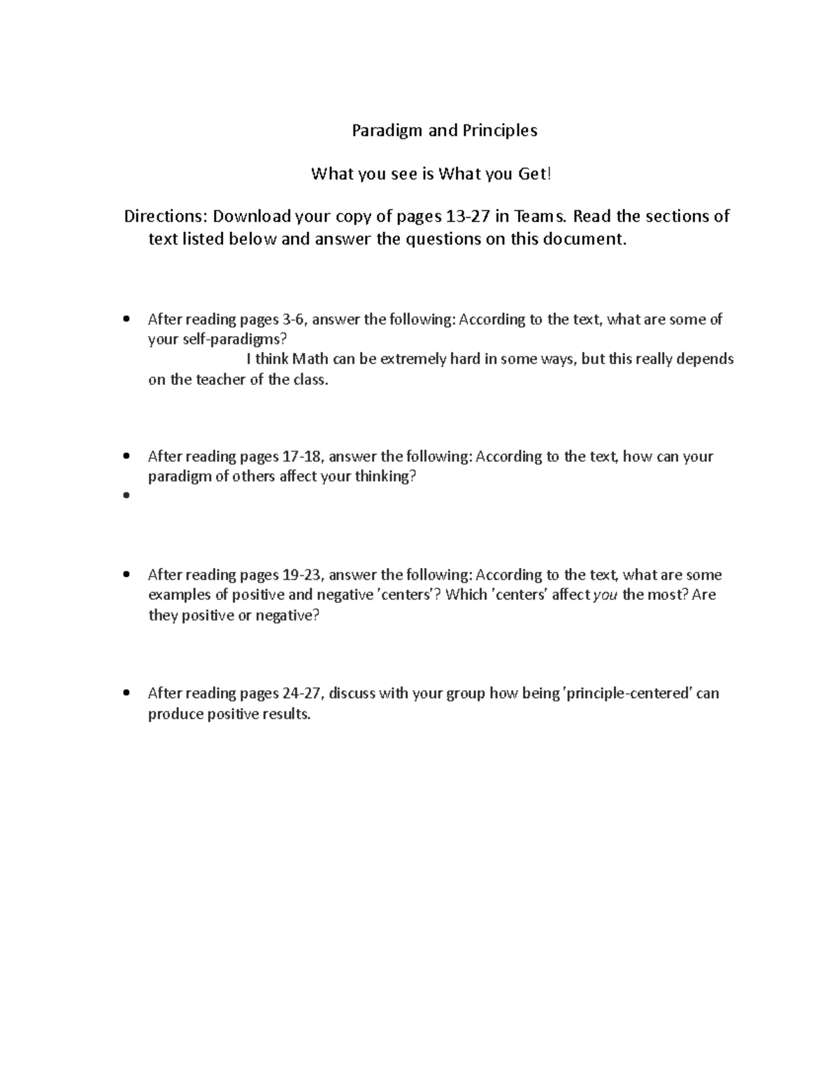 Paradigms small group questions - Paradigm and Principles What you see ...