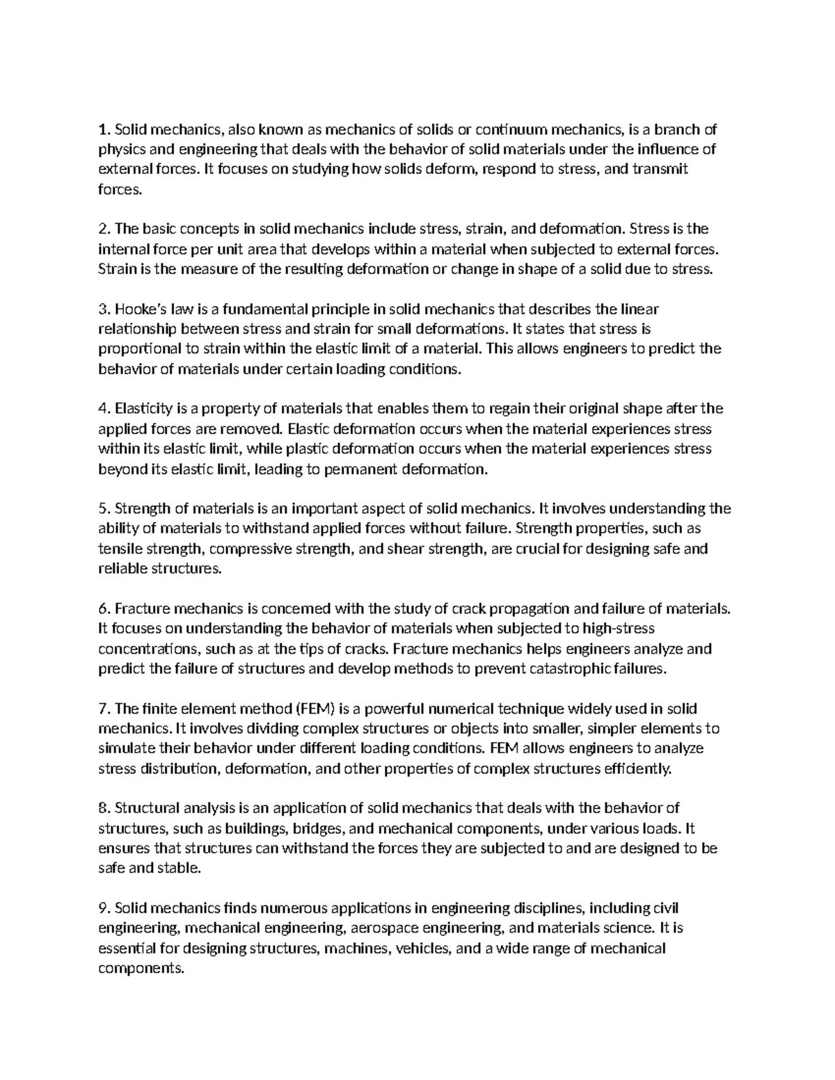 Solid Mechanics - summary - Solid mechanics, also known as mechanics of ...