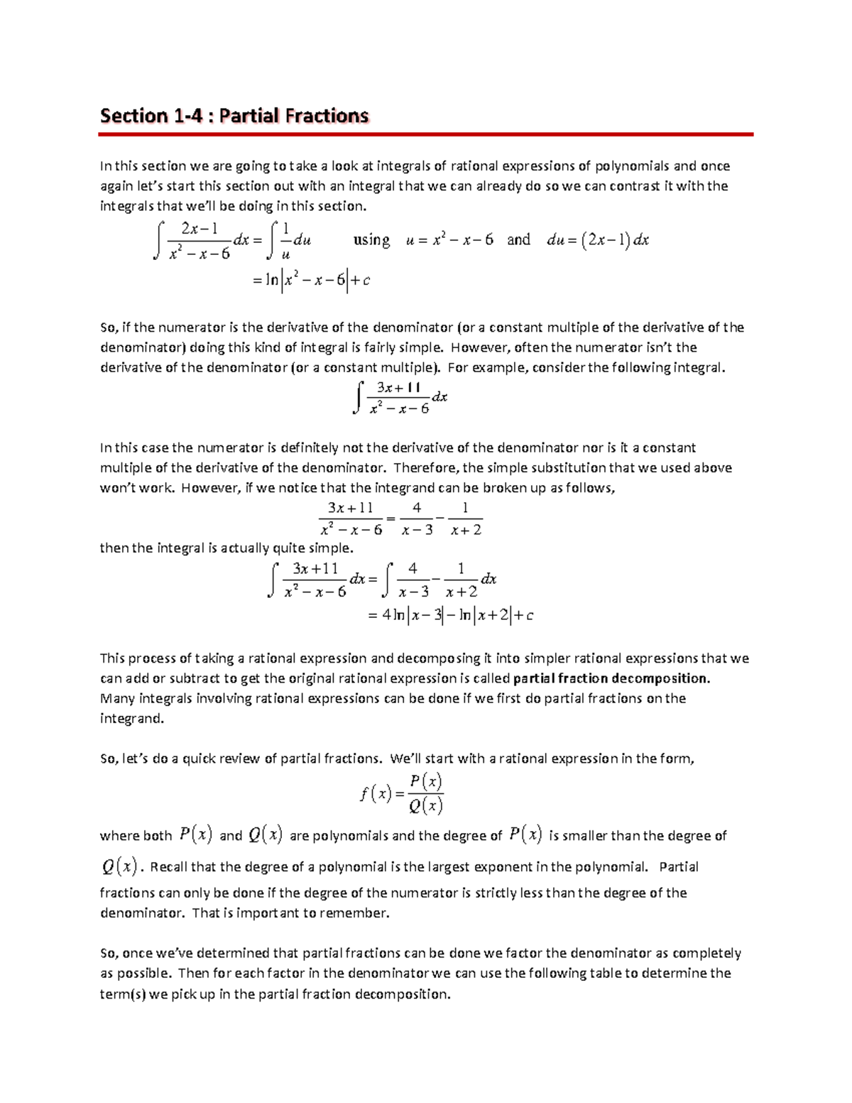 Pauls Online Notes Partial Fractions - Section 1-4 : Partial Fractions ...